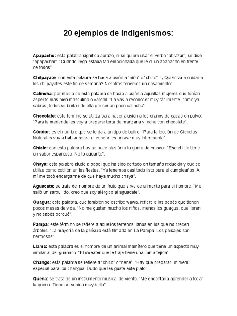 20 Ejemplos de Indigenismos en Español | PDF | Chocolate | Alimentos