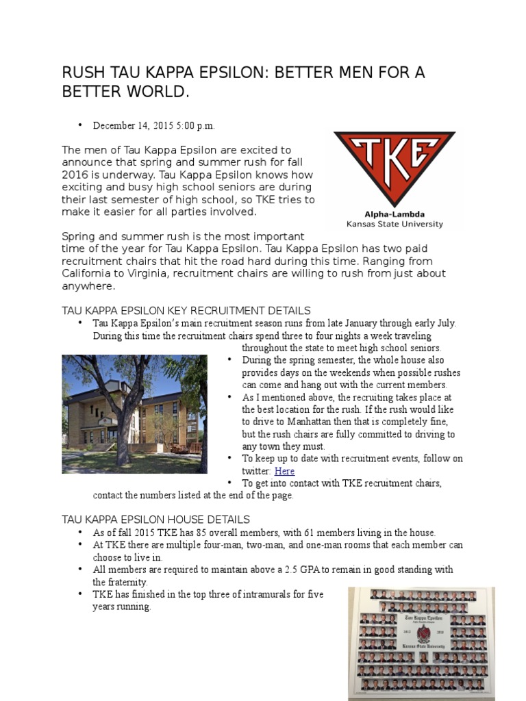 Rush Tau Kappa Epsilon | PDF | Fraternities And Sororities