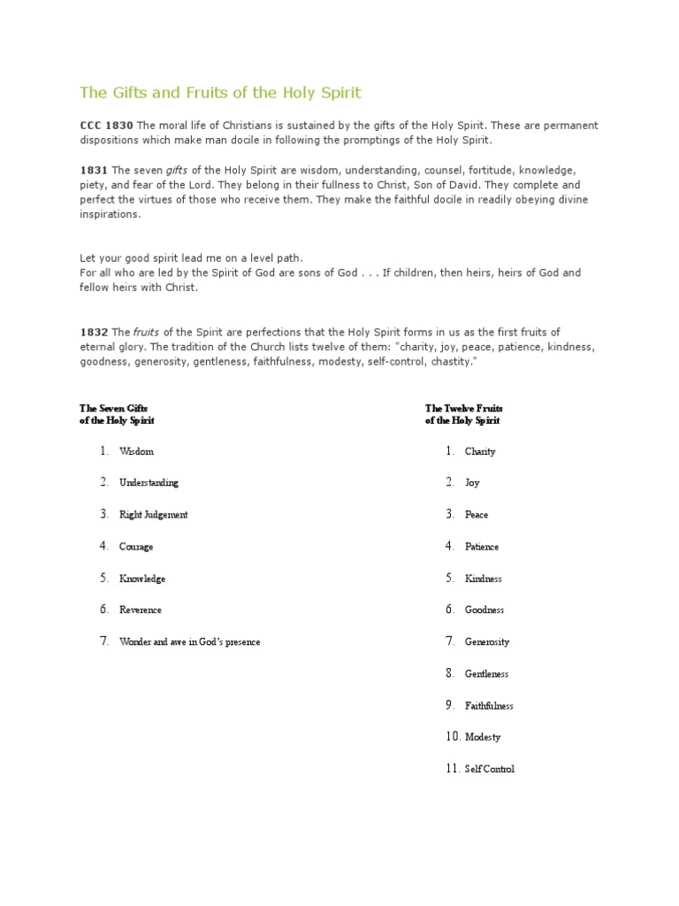 The Gifts and Fruits of The Holy Spirit | PDF | Philosophy | Self ...