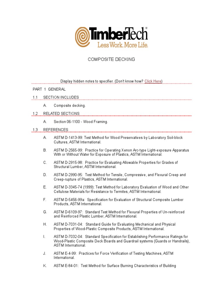 Decking Specification Sheet | Lumber | Wood