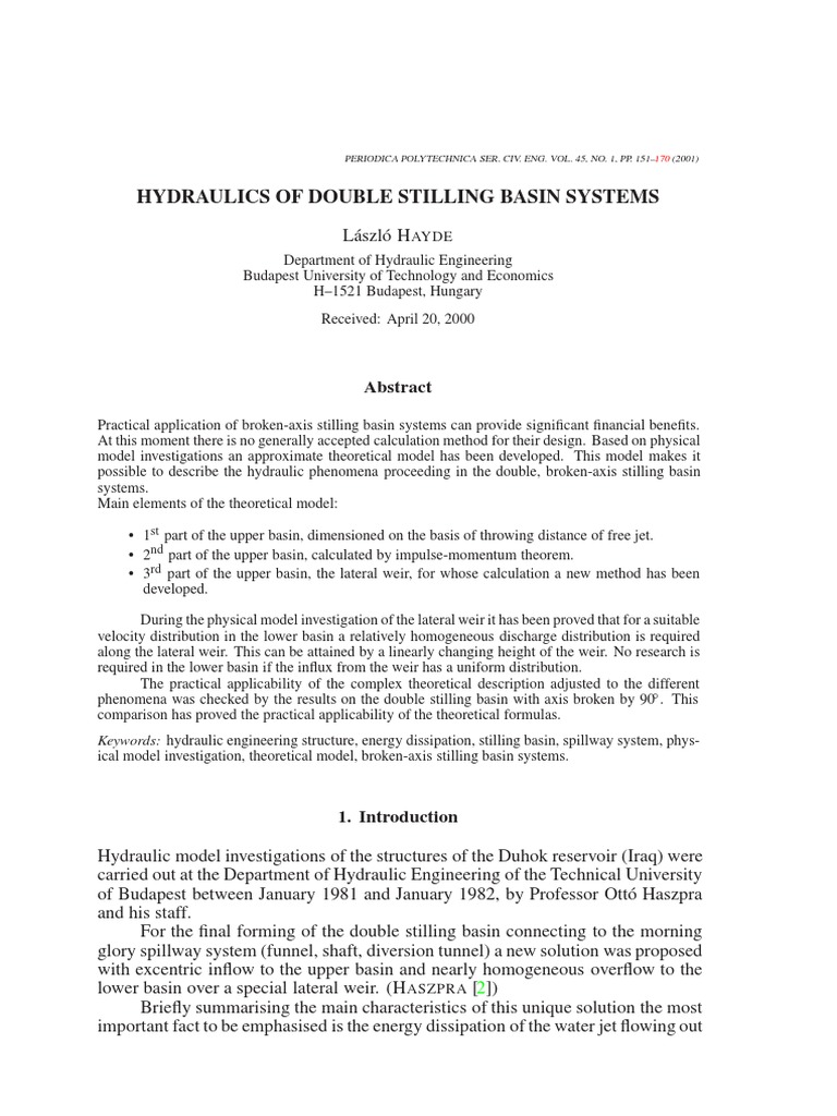 Hydraulics of Double Stilling Basin Systems: ST ND RD | PDF | Spillway ...