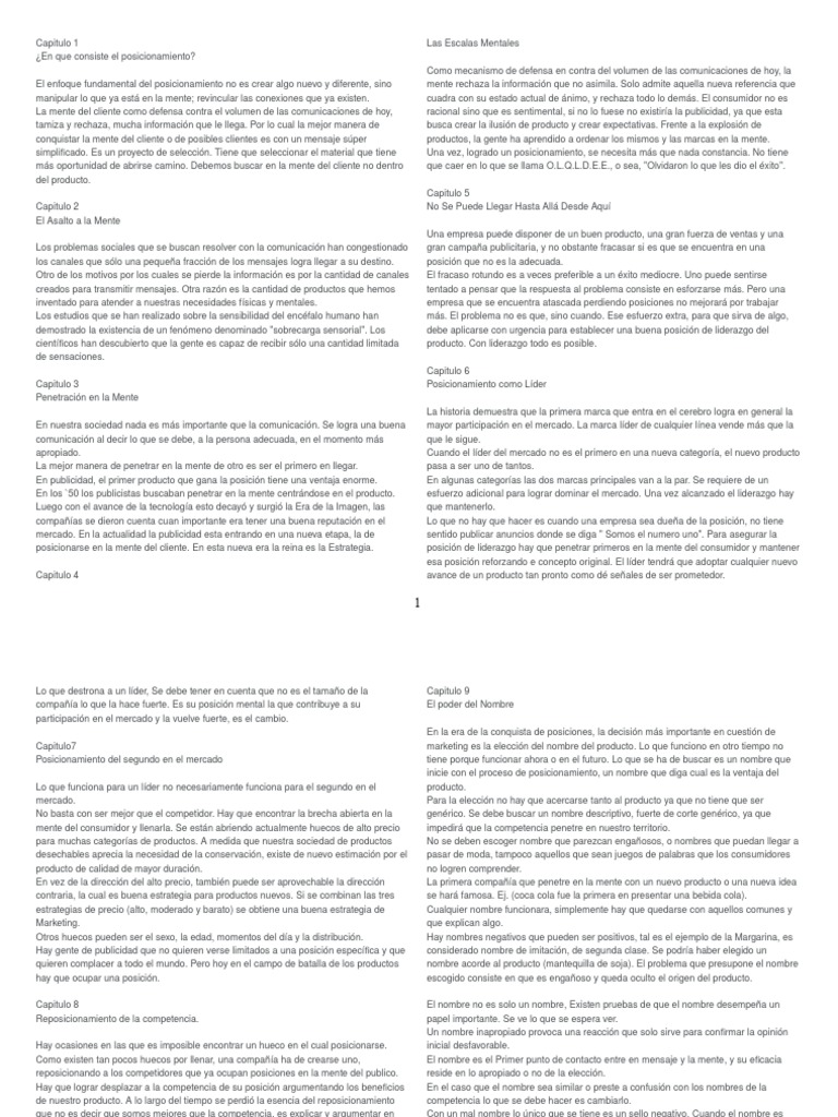 Resumen Libro Posicionamiento (Ries) | PDF | Publicidad | Liderazgo