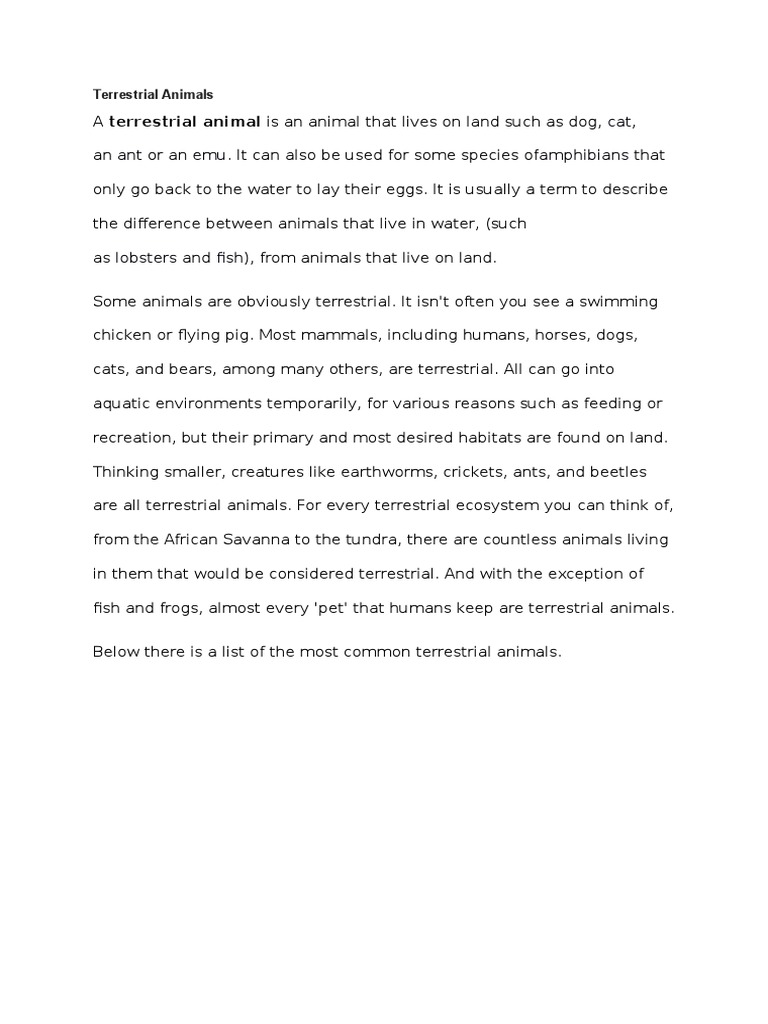 Common Terrestrial Animals Explained | PDF