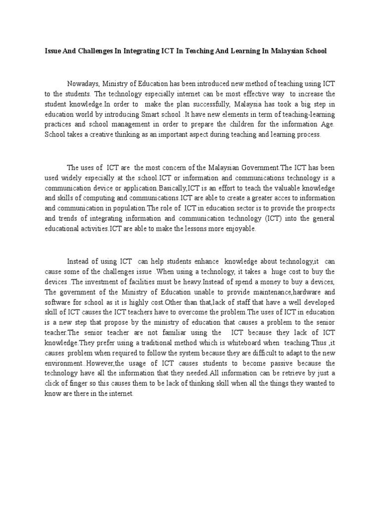 Issue and Challenges in Integrating ICT in Teaching and Learning in ...