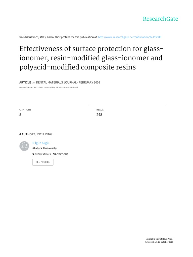 Effectiveness of Surface Protection For Glass-Ionomer, Resin-Modified ...