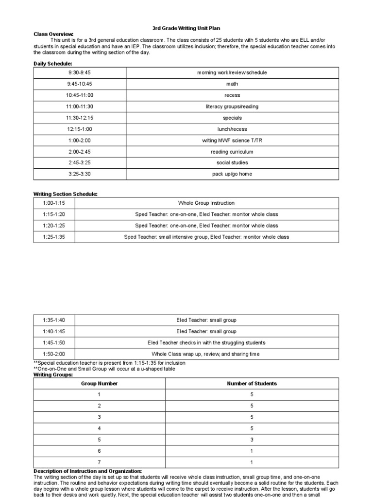 3rd Grade Writing Plan for Teachers | PDF | Syntactic Relationships ...