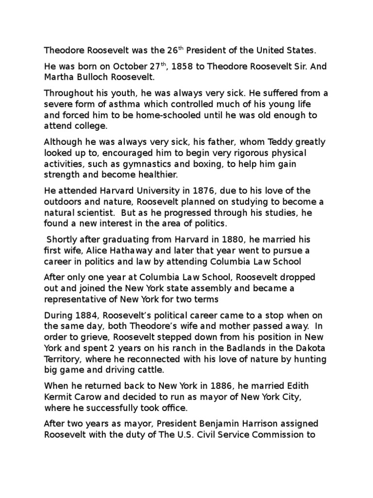 Theodore Roosevelt: 26th President Overview | PDF | Theodore Roosevelt ...