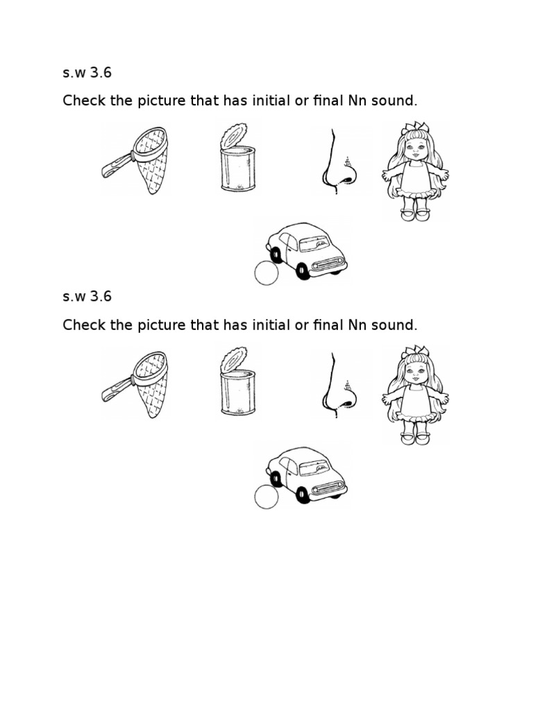 S.W 3.6 Check The Picture That Has Initial or Final NN Sound | PDF