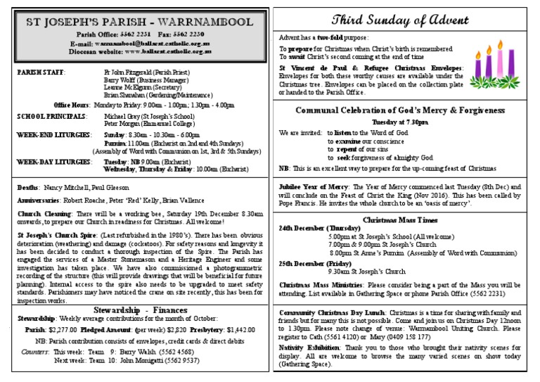 Third Sunday of Advent: ST Joseph'S Parish - Warrnambool | PDF | Mass ...