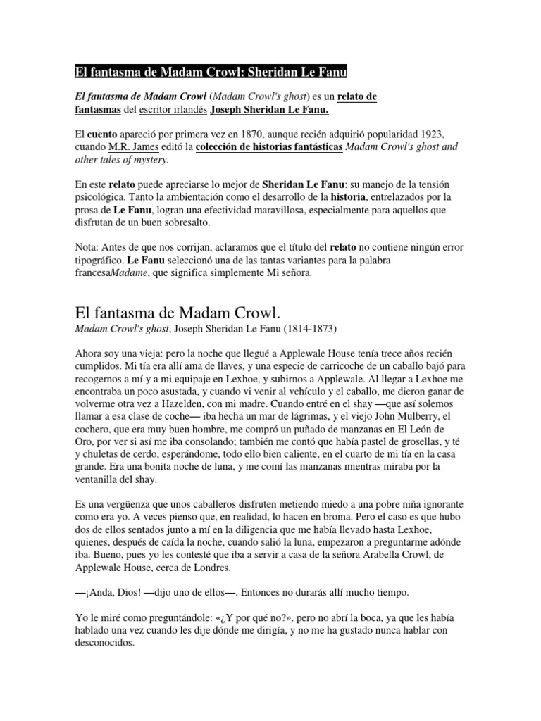 El fantasma de Madam Crowl: relato gótico | PDF | MR James