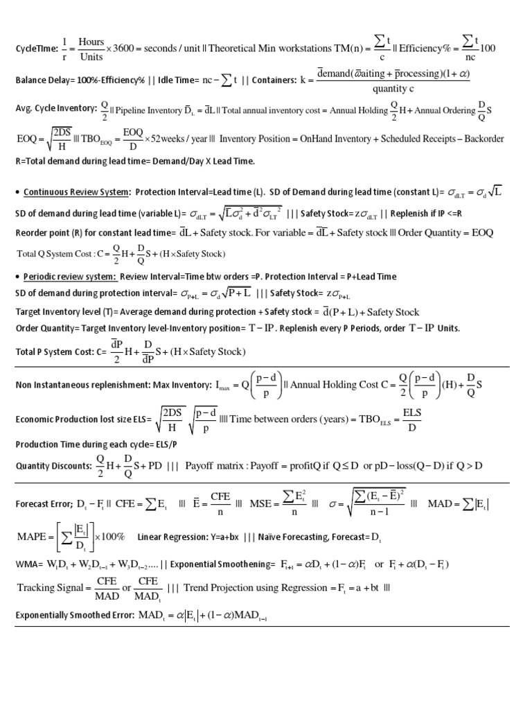 Operations Management Formulas | PDF