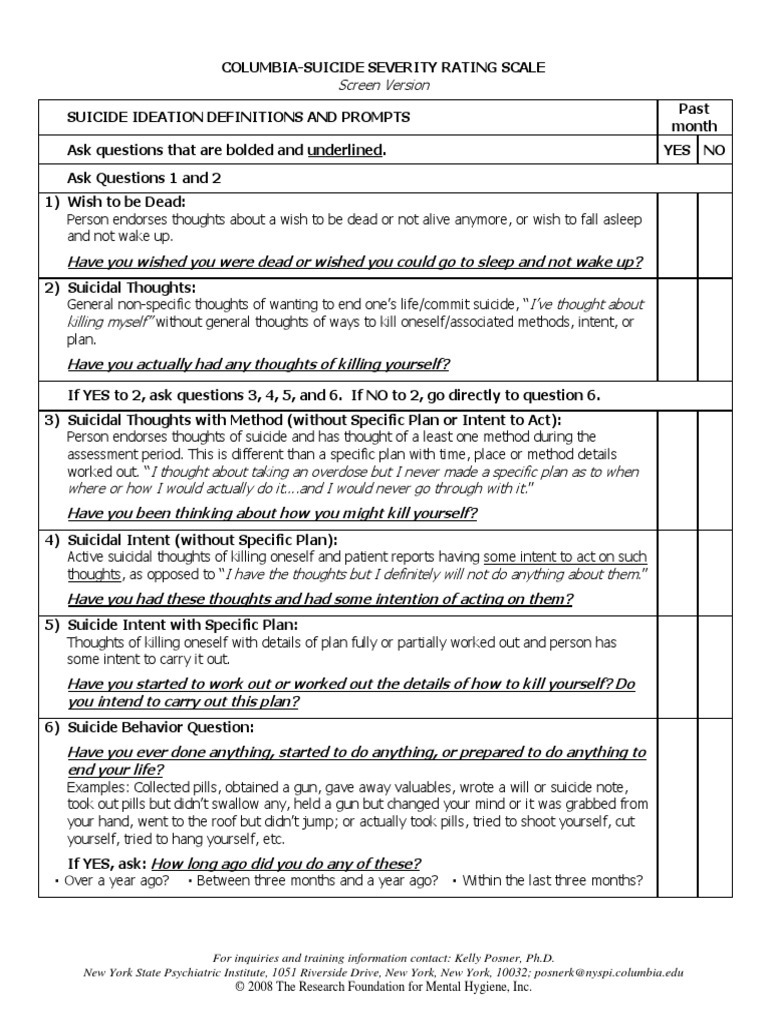 Columbia Suicide Severity Rating Scale | PDF | Suicide | Medical Ethics