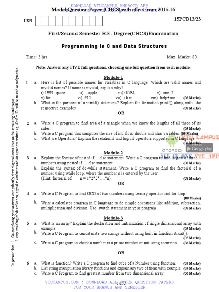 Question Paper CCP | PDF | C (Programming Language) | Pointer (Computer Programming)