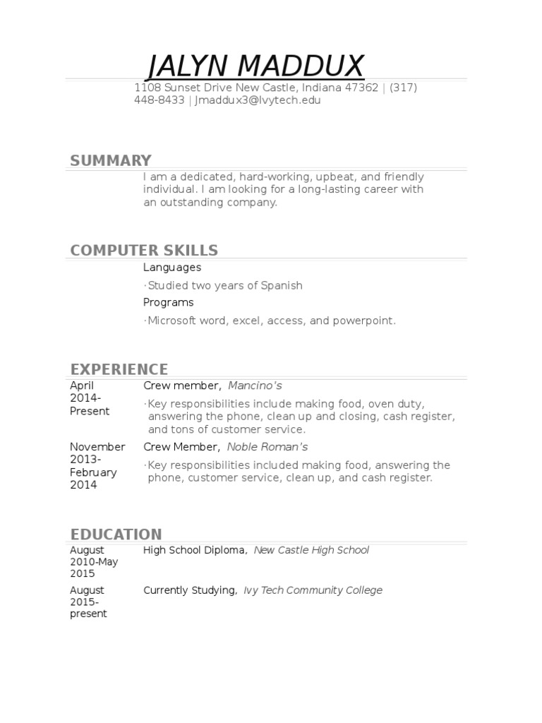 Jalyn Maddux Resume: Skills & Experience | PDF | Career & Growth
