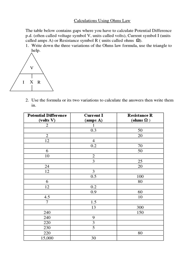 Ohm's Law Calculations for GCSE | PDF