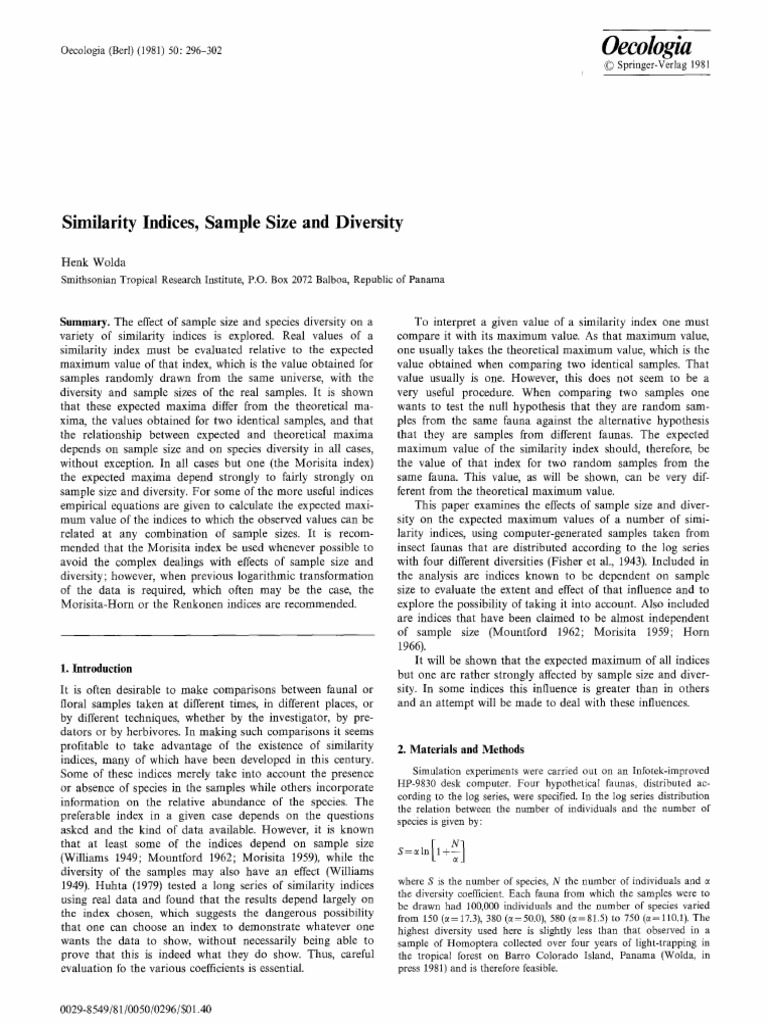 Similarity Indices, Sample Size and Diversity | PDF | Sample Size ...