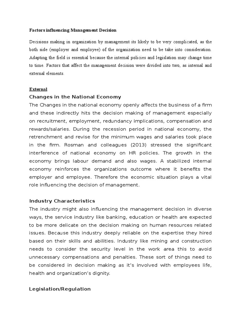 Factors Influencing Management Decision | Employment | Human Resource ...
