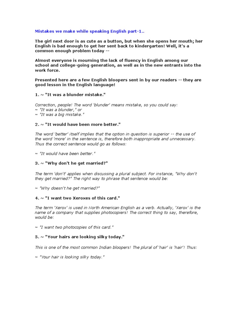 Mistakes We Make While Speaking English Part | PDF | English Language ...