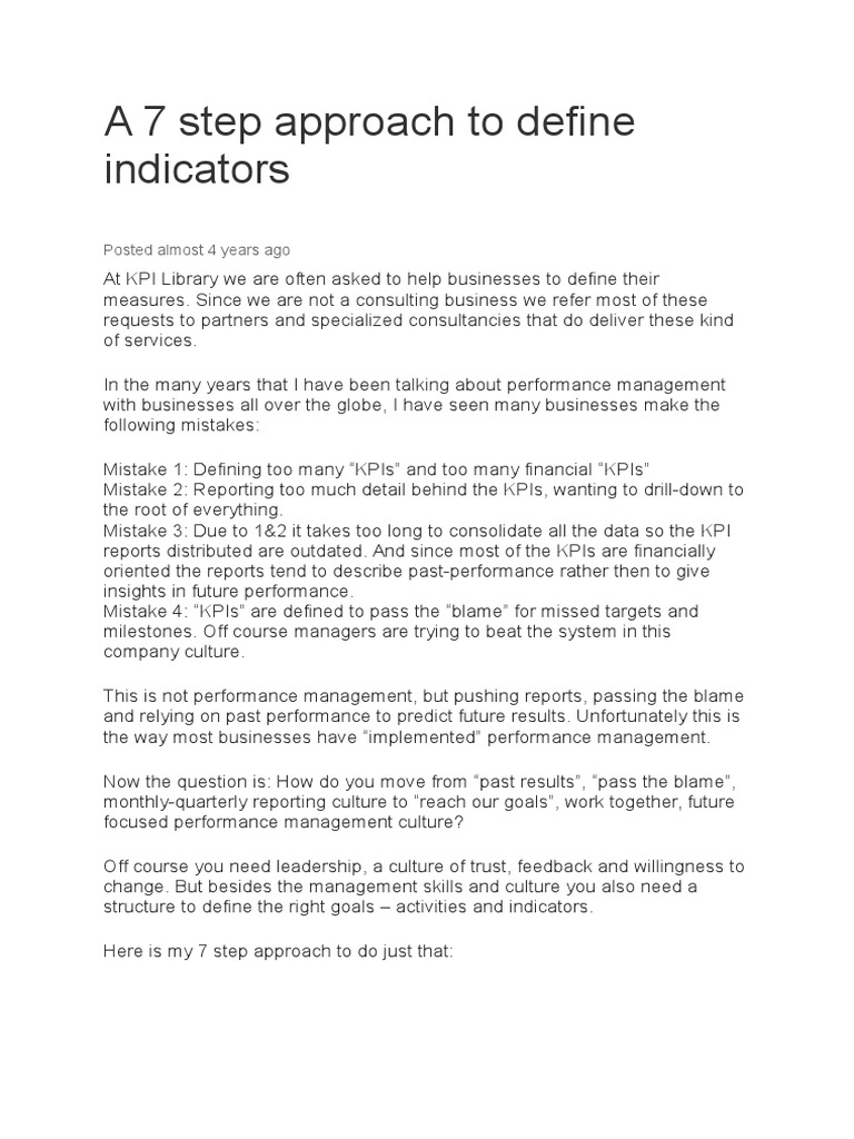 A 7 Step Approach To Define Indicators | PDF | Performance Indicator ...