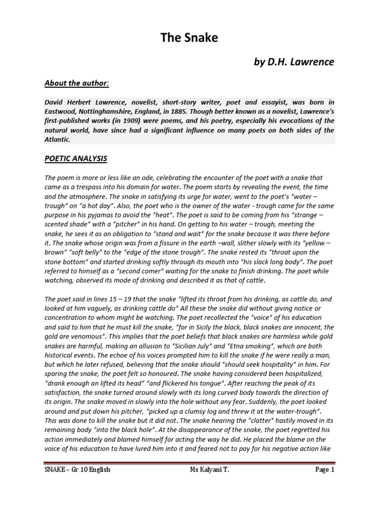 The Snake - Upload For GRD 10 | PDF | Snake | Poetry
