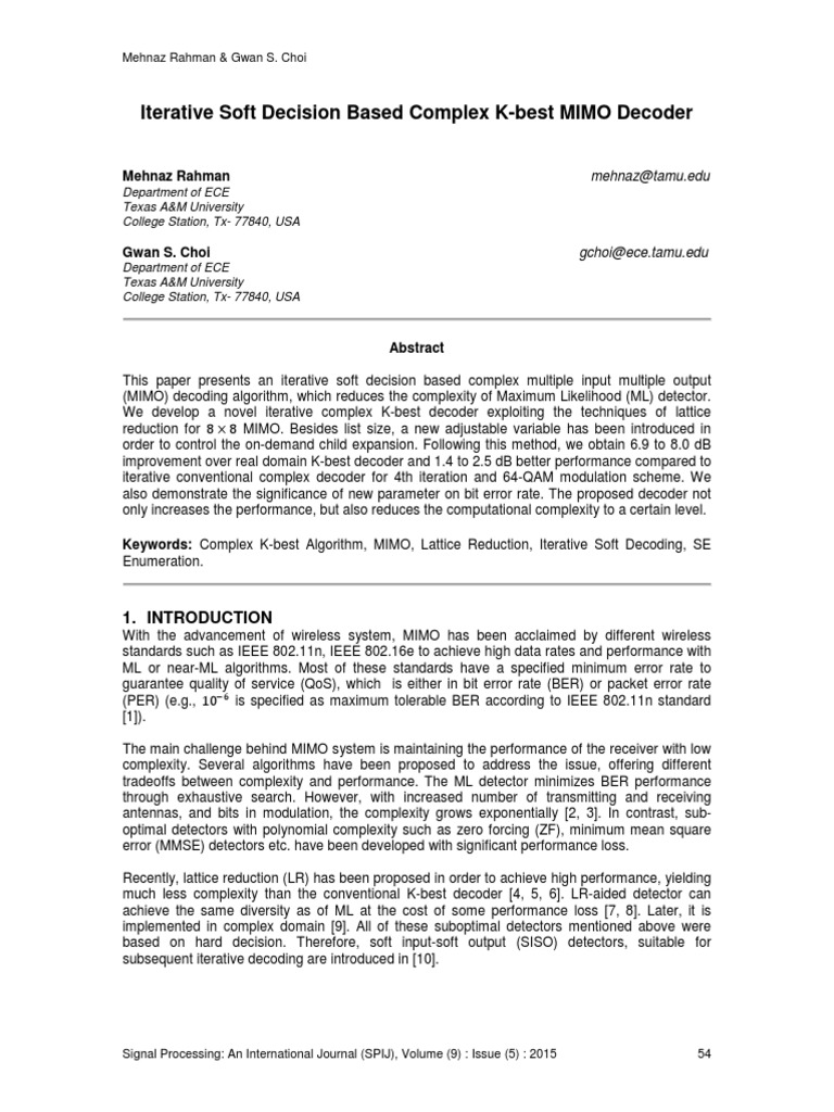 Iterative Soft Decision Based Complex K Best Mimo Decoder Pdf Mimo