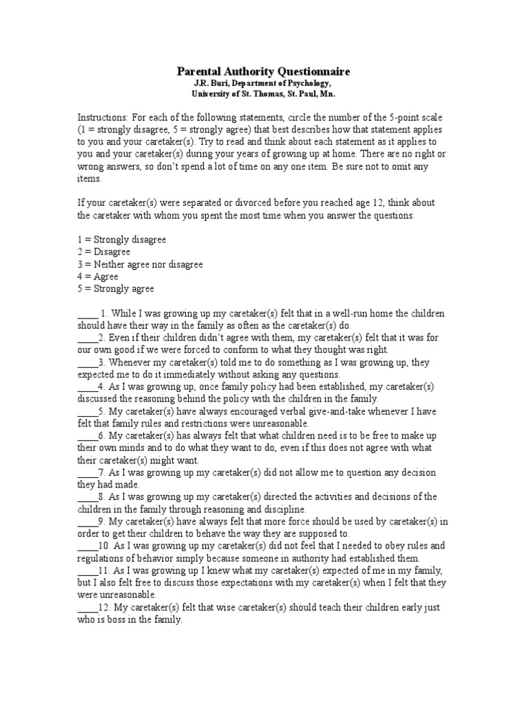 Parental Authority Questionnaire | Behavior | Psychological Concepts