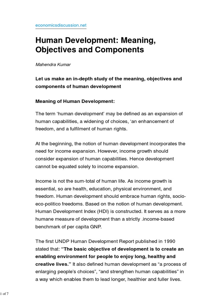 Human Development: Goals and Components | PDF | Development Economics ...