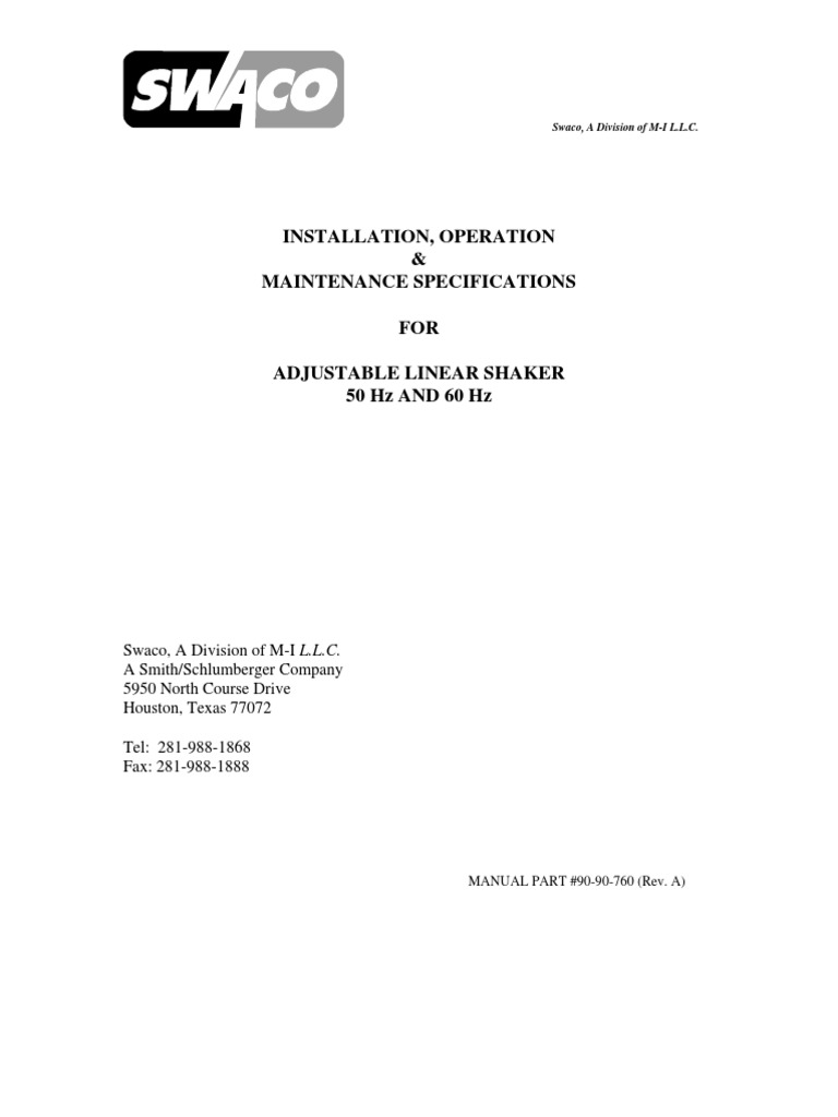 Swaco Adjustable Linear Shaker Manual | PDF