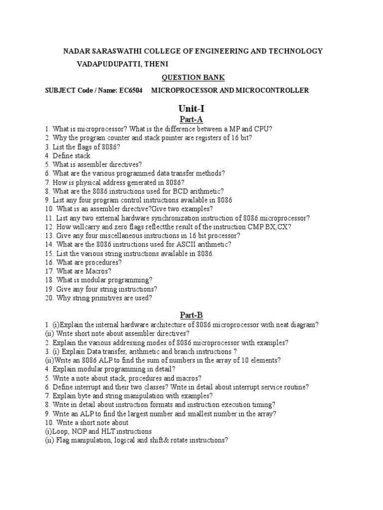 MPMC Overall Question Bank | PDF | Instruction Set | Microcontroller