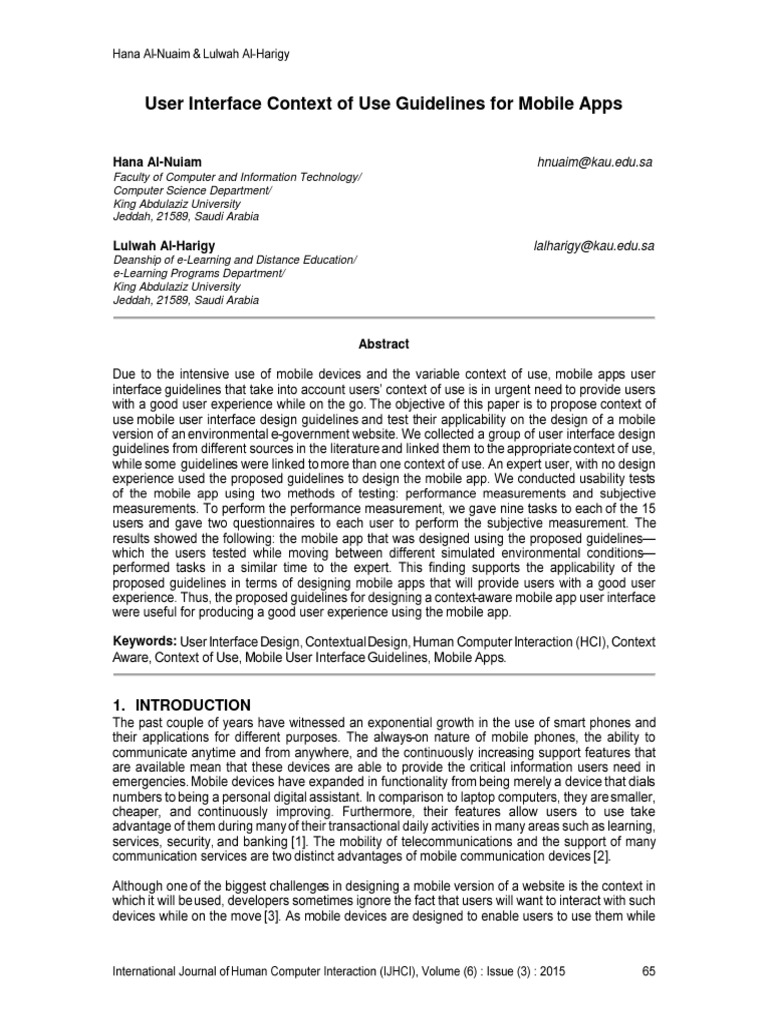 User Interface Context of Use Guidelines For Mobile Apps | PDF | Mobile ...
