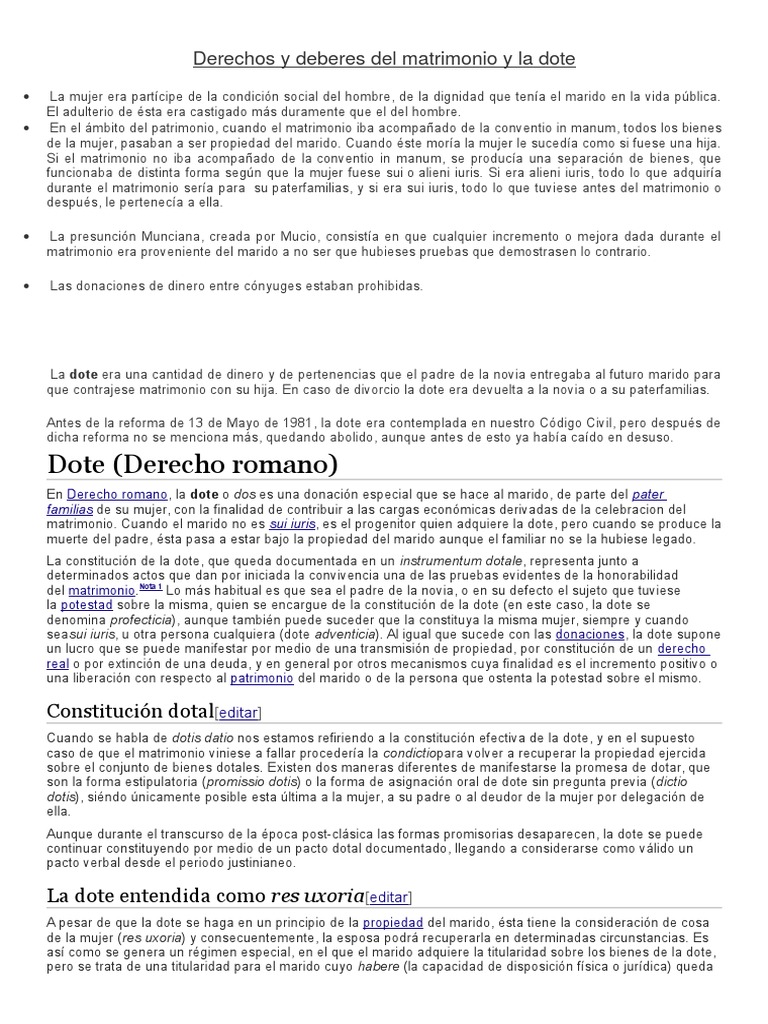 Dote matrimonial y derechos en el matrimonio | PDF | Matrimonio | Divorcio
