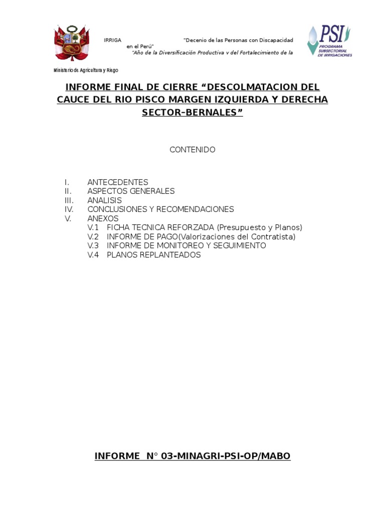 Informe Final de Cierre Modelo | PDF | Presupuesto | Perú