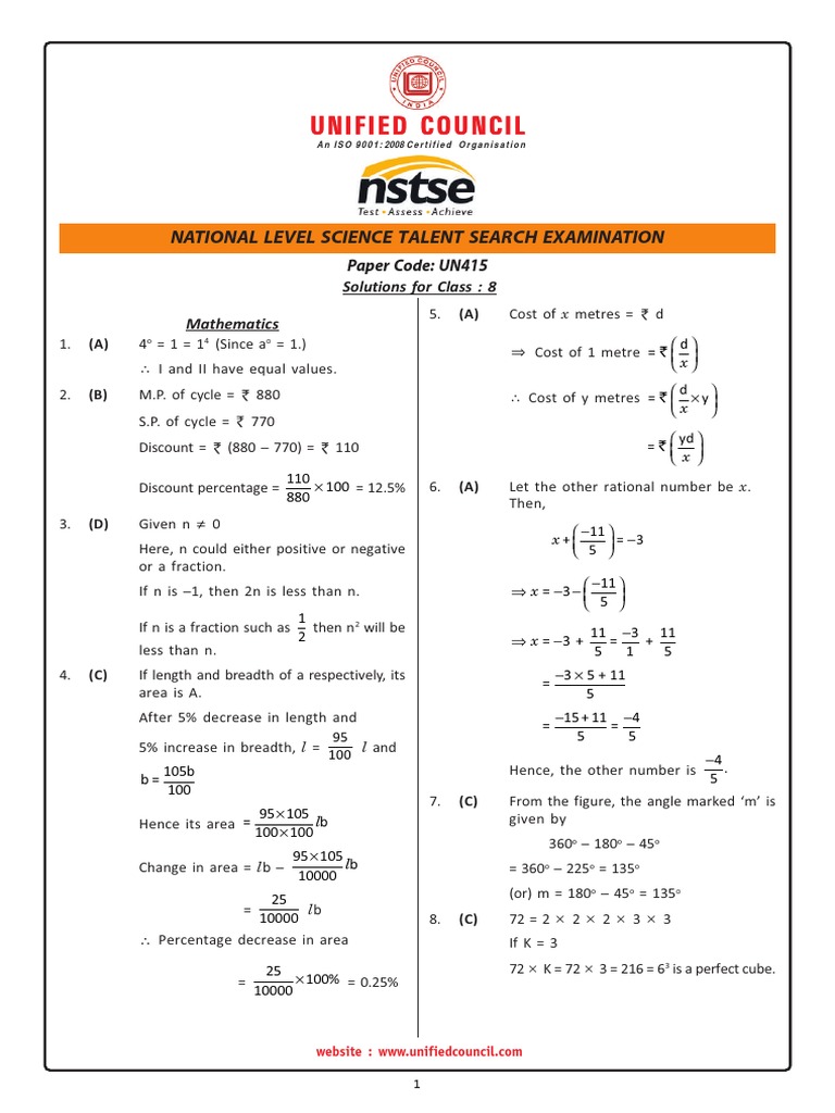 NSTSE Class 8 Solution | PDF | Ear | Combustion