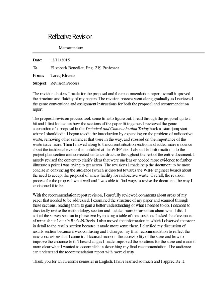 Eng 219 Revision Memo | PDF | Memorandum | Cognitive Science