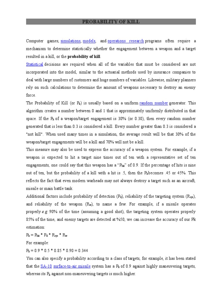 Understanding Probability of Kill (Pk) | PDF