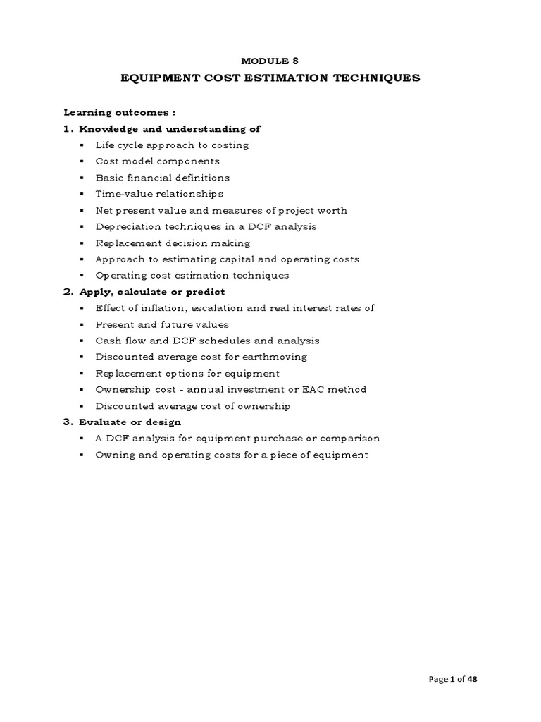 Equipment Cost Estimation Techniques | PDF | Net Present Value ...
