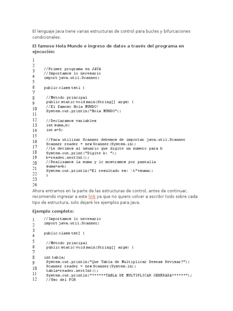 El Lenguaje Java Tiene Varias Estructuras de Control para Bucles y Bifurcaciones Condicionales ...