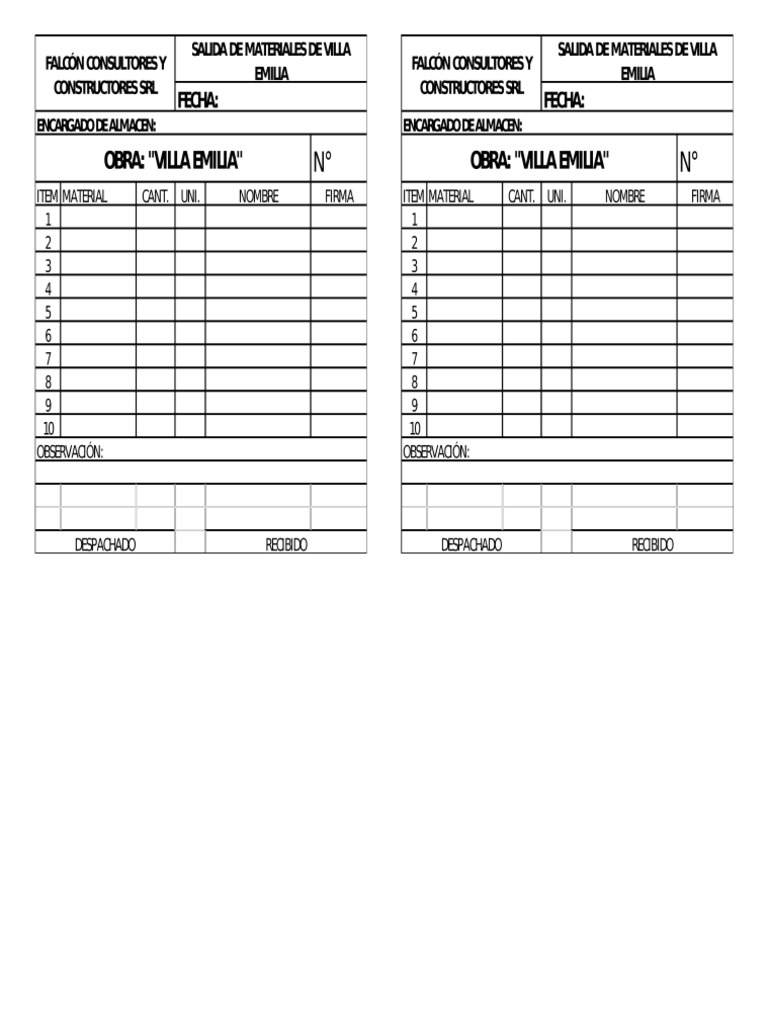 Formato de Salida de Materiales | PDF