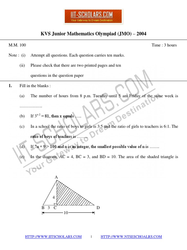 JMO 2004 Math Olympiad Questions | PDF | Area | Rectangle
