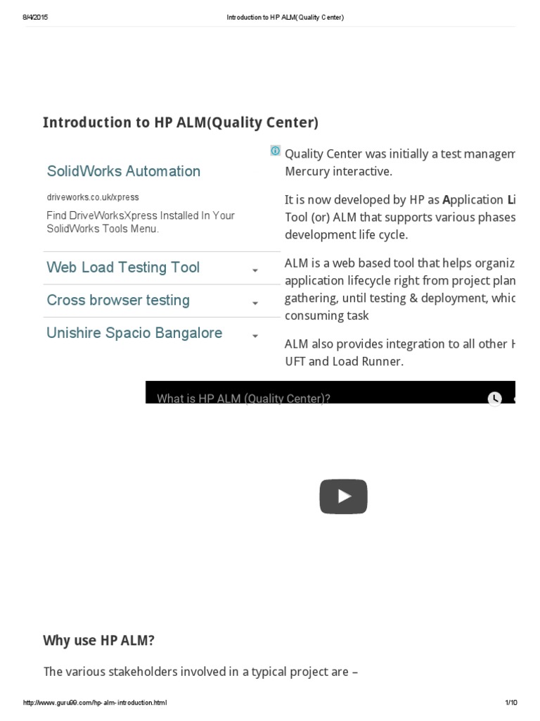 Introduction To HP ALM (Quality Center) PDF | PDF | Application Server ...