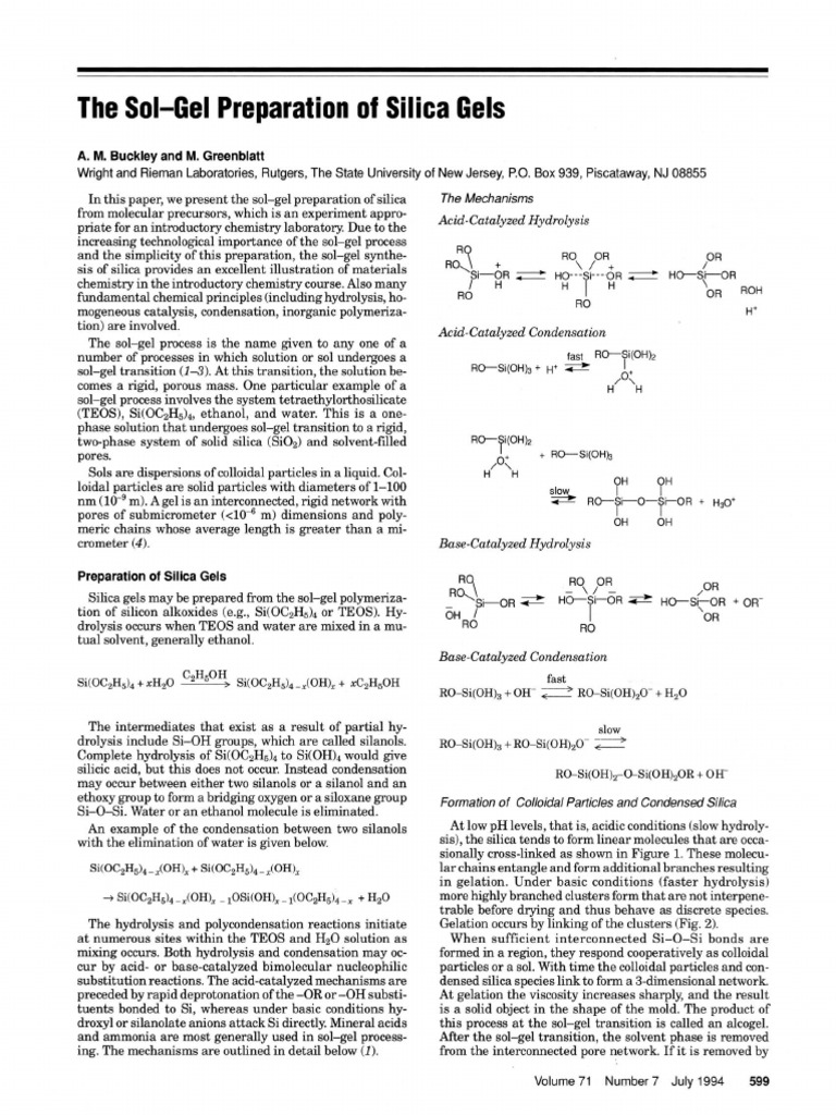 The Sol-Gel Preparation of Silica Gels | PDF | Gel | Industrial Processes
