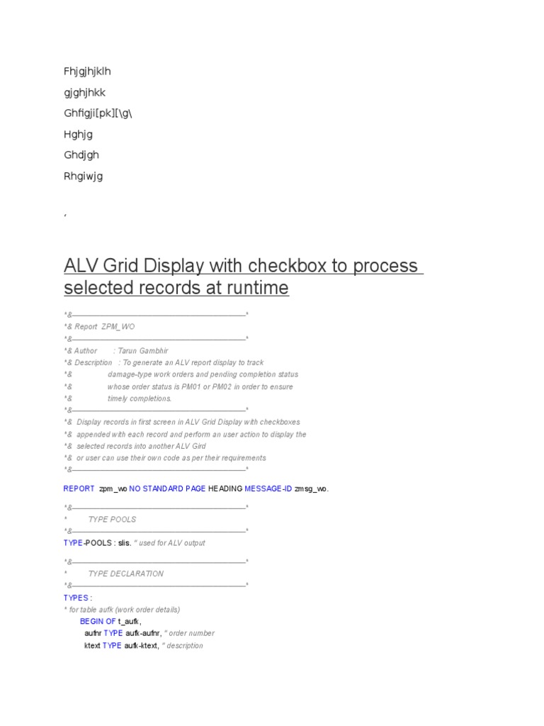 ALV Grid Display With Checkbox To Process Selected Records at Runtime | PDF | Subroutine ...