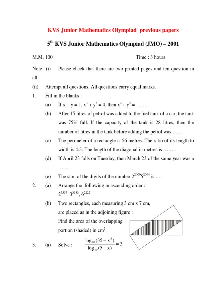Kvs JR Maths OLympiad Papers | PDF | Triangle | Circle