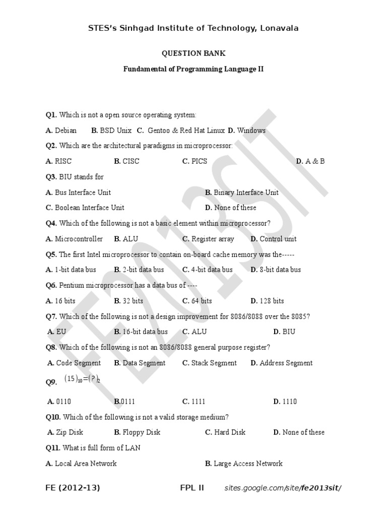 Question Bank Fpl-II | PDF | Android (Operating System) | C (Programming Language)