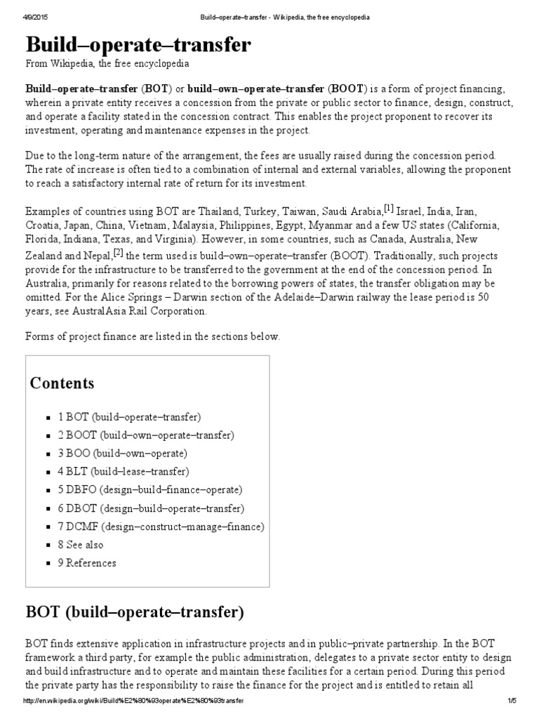 Build-Operate-Transfer - Wikipedia, The Free Encyclopedia | PDF ...