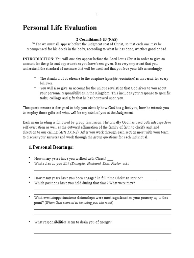 Personal Life Evaluation | PDF | Last Judgment | Religious Belief And ...