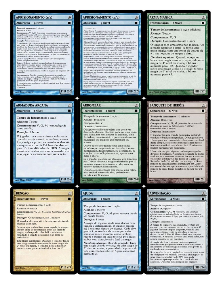 D&D 5e - Cartas Das Magias Básicas | PDF