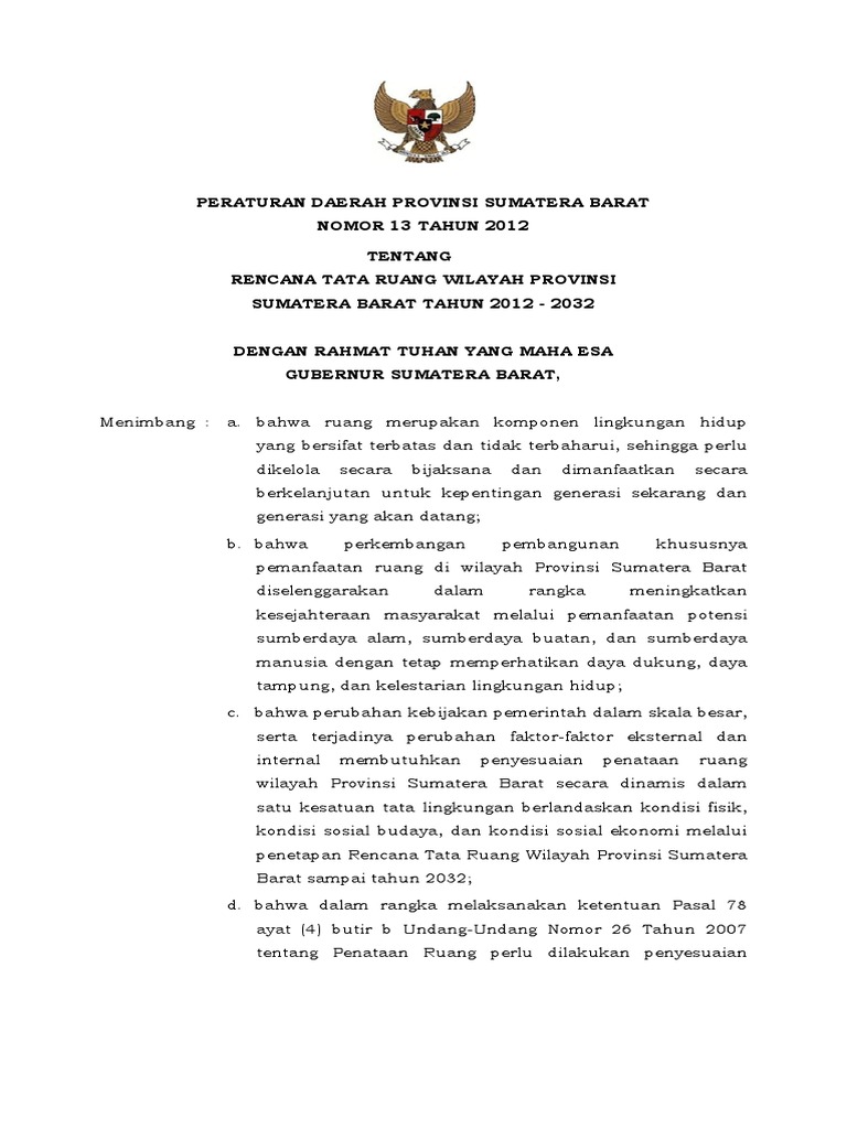 RTRW Prov - Sumbar | PDF