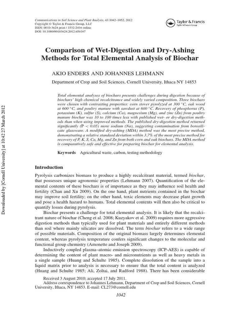 Comparison of Wet-Digestion and Dry-Ashing Methods | PDF | Pyrolysis ...