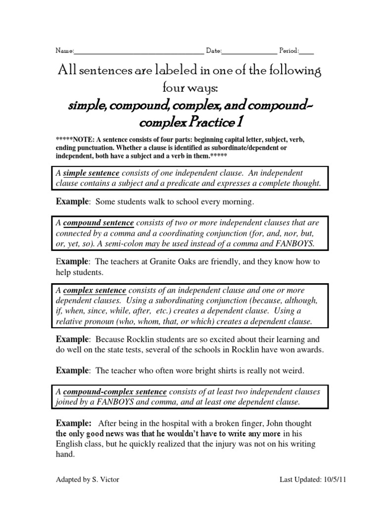 Simple Compound Complex Practice 1 | PDF | Clause | Syntax
